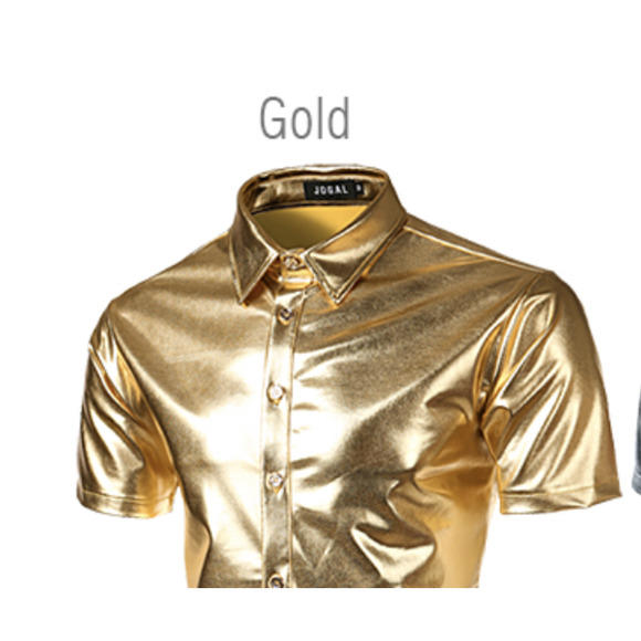 Jogal | Shirts | Mens Large Metallic Gold Shirt Button Down Ss Disco ...